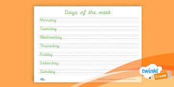 Days of the week, cursive - Twinkl