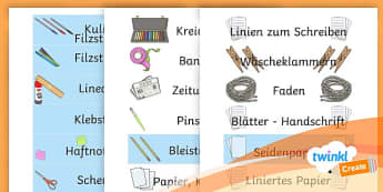 German classroom labels for boxes - Twinkl