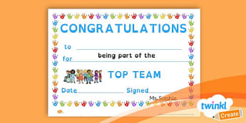 top team certificate - Twinkl