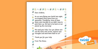 Alien shape sorting letter - Twinkl