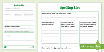 Spelling Lists Worksheets | twinkl.com.au