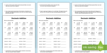 Addition Worksheets - Printable - Maths Primary Resources