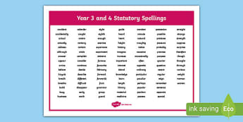 Statutory Spelling Words - Y3/Y4 and Y5/Y6 Common Exception Words