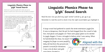 'g/gh' sound Phase 4a - Stage 5/6 Phonics - Linguistic Phonics - Resources