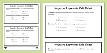 Negative Exponents Worksheets | twinkl.com