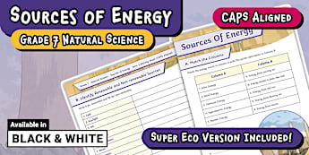 Sources of Energy Energy and Change Natural Science Grade 7