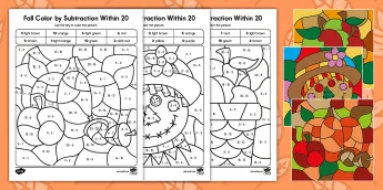 Fall Subtraction Worksheets | twinkl.com