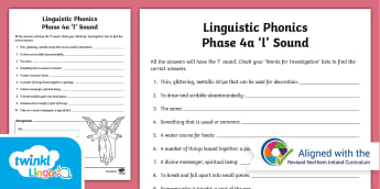 'l' sound Phase 4a - Stage 5/6 Phonics - Linguistic Phonics - Resources