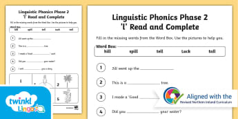 'l' Sound Phase 2 - Stage 5/6 Phonics - Linguistic Phonics - Resources