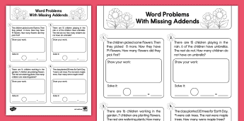 Missing Addends Worksheets | twinkl.com