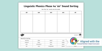 'air' sound Phase 4a - Stage 5/6 Phonics - Linguistic Phonics - Resources