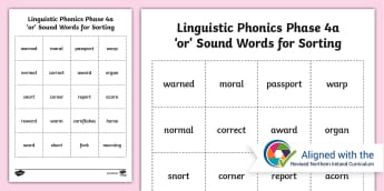 'or' sound Phase 4a - Stage 5/6 Phonics - Linguistic Phonics - Resources