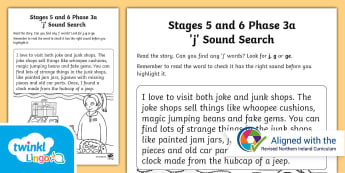 'j' sound Phase 3a - Stage 5/6 Phonics - Linguistic Phonics - Resources
