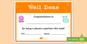 Phonics Certificates and Awards Phonics - Phonics - Twinkl