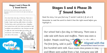 'f' sound Phase 3b - Stage 5/6 Phonics - Linguistic Phonics - Resources