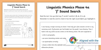 'f' sound Phase 4a - Stage 5/6 Phonics - Linguistic Phonics - Resources