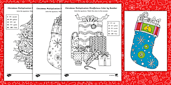 Christmas Multiplication Color by Number Worksheets | twinkl.com