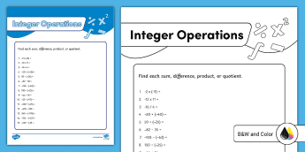 Integers Worksheets | twinkl.com