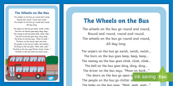 The Wheels on the Bus Early Years (EYFS), nursery rhyme, transport