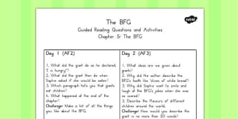The BFG - Roald Dahl Primary Resources- The BFG Activities