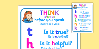 Think Before You Speak Posters | twinkl.ca