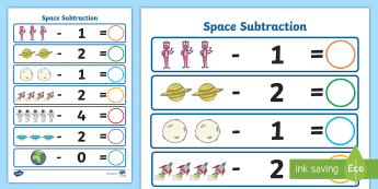 Space Subtraction Worksheets | twinkl.com.au