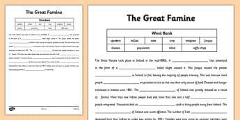 The Great Famine | Irish Famine Worksheets and Resources