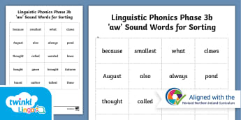 'aw' sound Phase 3b - Stage 5/6 Phonics - Linguistic Phonics - Resources