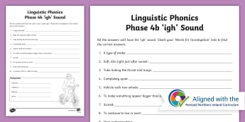 'igh' sound Phase 4b - Stage 5/6 Phonics - Linguistic Phonics - Resources