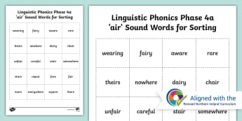 'air' sound Phase 4a - Stage 5/6 Phonics - Linguistic Phonics - Resources
