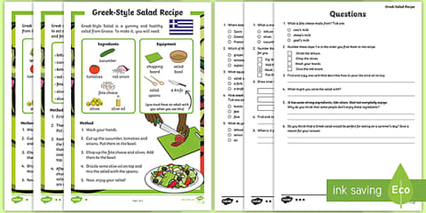 KS1 Pitta Bread Pizzas Recipe Differentiated Comprehension Activity