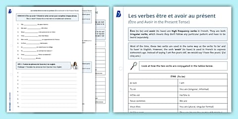 French Grammar: Present Tense Irregular Verbs Worksheet