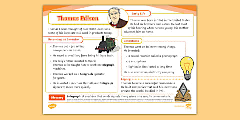 Thomas Edison Fact Cards