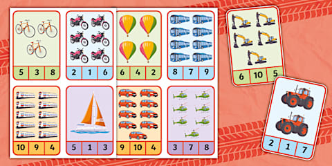 Number Matching Pegs Activity Transport Themed
