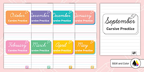 Cursive Months of the Year Practice Worksheets