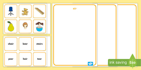 ear, air, ure and er Sorting Cards Activity