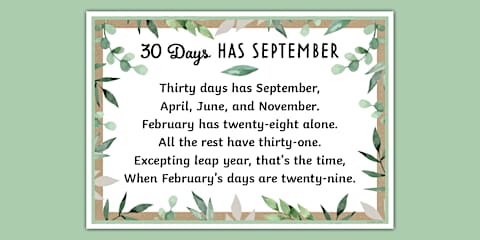 30 Days Has September Rhyme Poster