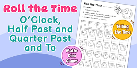 Telling the Time Board Game O'clock, Half Past, Quarter To and Past
