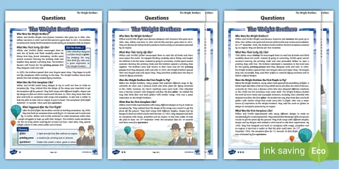 The Wright Brothers Reading Comprehension Activity Ages 5-7