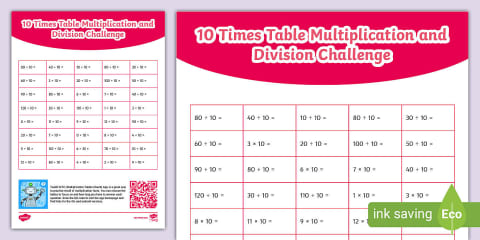 5 Times Table Multiplication and Division Challenge Activity Sheet