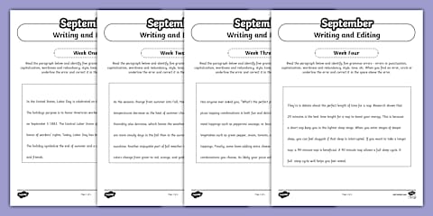 Sixth Grade August Paragraph of the Week Writing and Editing Practice