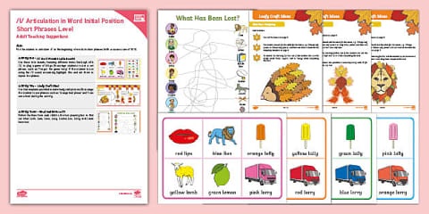 /l/ Articulation in Word Initial Position Word Only Level Activity Pack