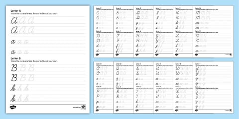 Canadian Cursive Alphabet 100 Sight Words Practice Activity