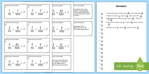 Adding Tenths and Hundredths Fractions Matching Game