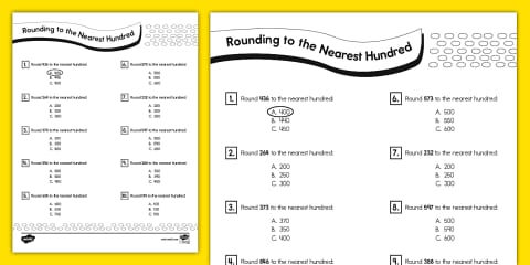 Second Grade Rounding to the Nearest 10 Multiple Choice Worksheet