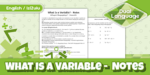 Grade 7 Maths - Term 3 - What Is a Variable? - Notes - IsiZulu/English ...