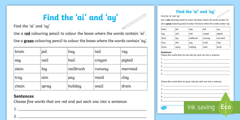 Spelling Activity - 'a-e', 'ai', 'ei' or 'ay' Words