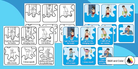 Girls' Getting Dressed for Swimming Lessons Multi-Step Sequencing Cards