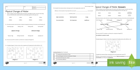 States of Matter: Reversible Changes Worksheet for 3rd-5th Grade