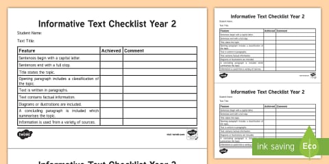 Writing Checklist | Informative Text | AUS Resource